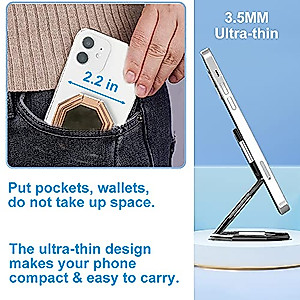 Cellphone Ring Holder Finger Kickstand, Foldable 360° Rotation Cell Phone Stand for Desk, Magnetic Car Mount, Metal Multi-Angle for Phone Back Grip Compatible with iPhone, iPad (Rose Gold)