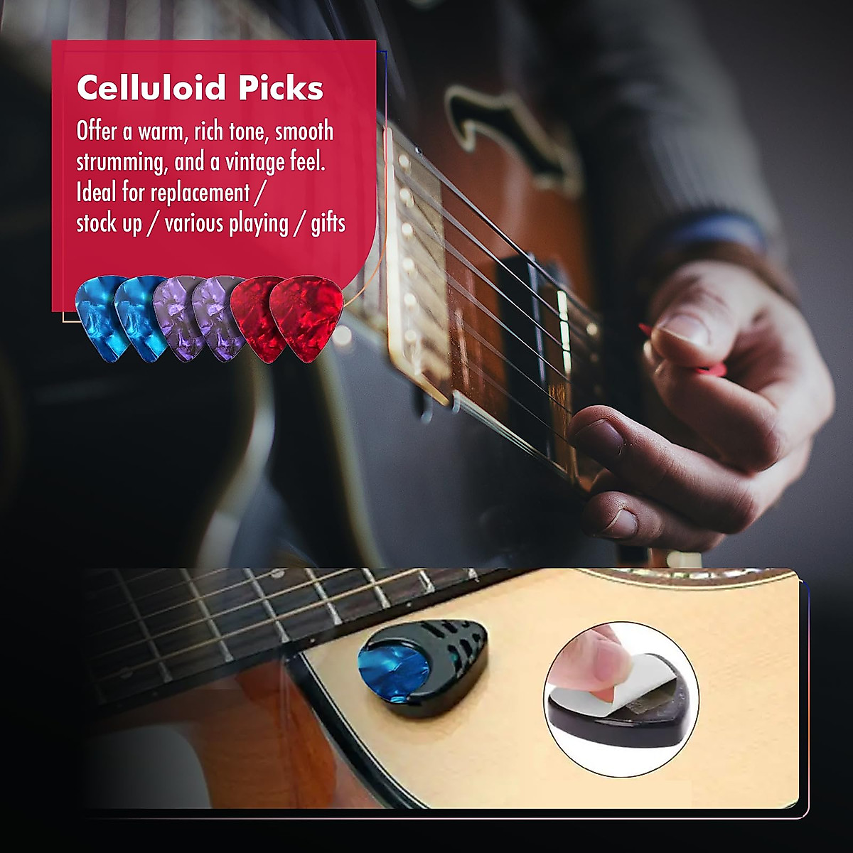 ClefArc Guitar Wall Mount 2 Pack, Black Walnut Guitar Wall Hangers, Guitar Picks, Pick Holder, Guitar Accessories, U-Shape Hardwood Guitar Hanger, Gifts for Guitarists, with 6 Assorted Guitar Picks