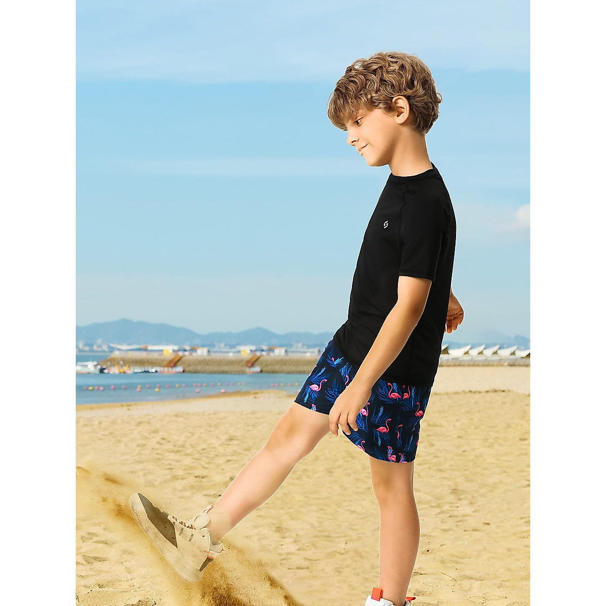 HODOSPORTS Boys UPF 50+ Rash Guard Swim Shirts Short Sleeve Quick Dry UV Protection Sun Shirt Black