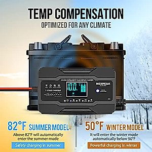 10-Amp Car Battery Charger, 12V and 24V Smart Fully Automatic Battery Charger Maintainer Trickle Charger w/Temperature Compensation for Car Truck Motorcycle Lawn Mower Boat Marine Lead Acid Batteries