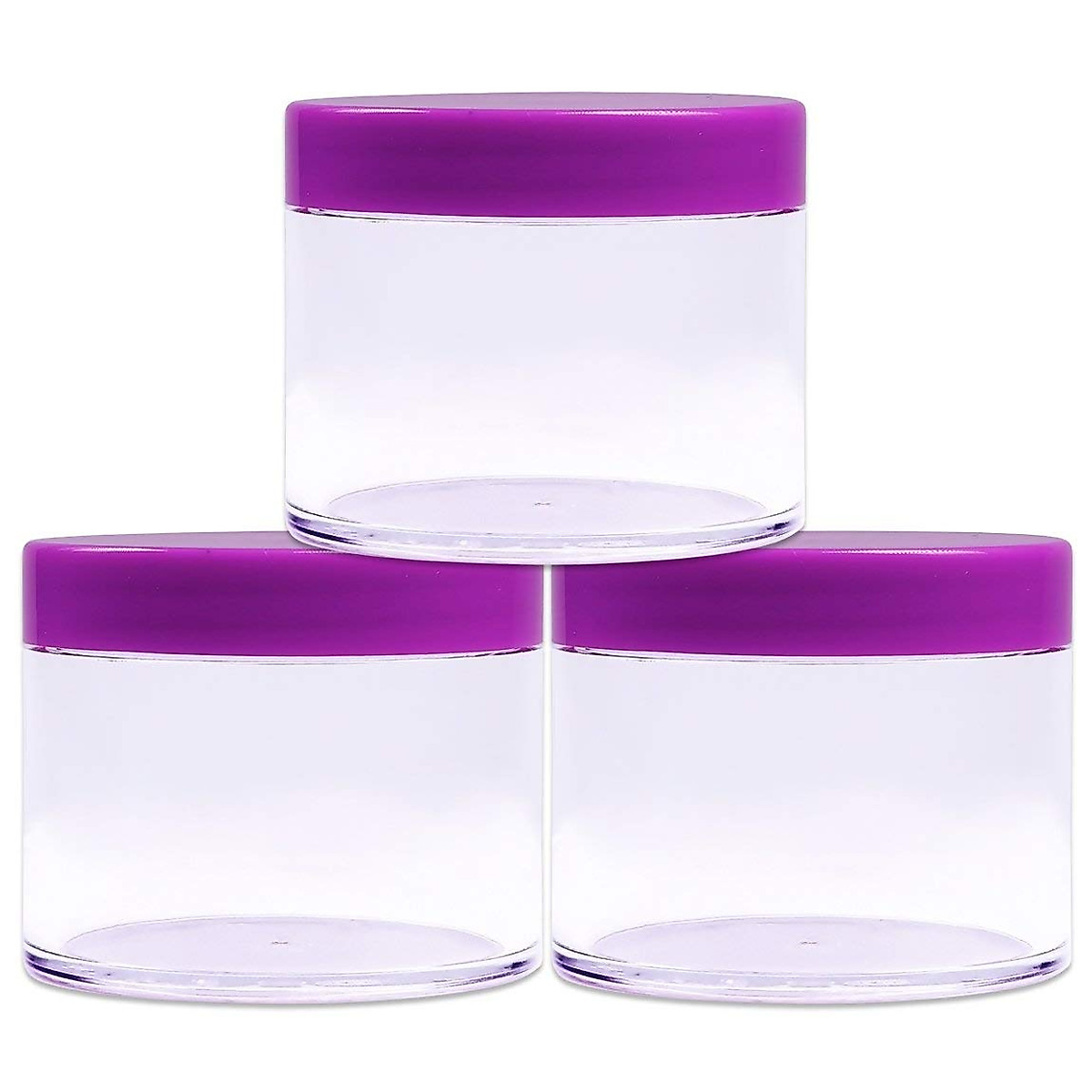 Beauticom 60 Grams/60 ML (2 Oz) Round Clear Leak Proof Plastic Container Jars with PURPLE Lids for Storage Cosmetic Lotion Scrubs Creams Ointments (36 Pieces Jars + Purple Lids, PURPLE)