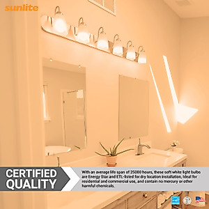 Sunlite 40295 LED G16.5 Globe Light Bulb, 5 Watts (40W Equivalent), 350 Lumens, 2700K Soft White, Dimmable, Candelabra E12 Base, Short Bulbs, Vanity Bulbs, Energy Star Listed, Frosted, 3 Count