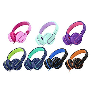 ELECDER i36 Kids Headphones Children Girls Boys Teens Foldable Adjustable On Ear Headphones 3.5mm Jack Compatible Cellphones Computer Kindle MP3/4 School Tablet Purple/Red