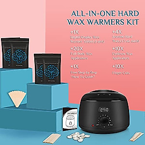 Waxing Kit, Digital Wax Warmer Kit for Coarse Fine Hair Removal, Home Wax Kit with Unique Formulas Hard Wax Beads for Eyebrow Facial Bikini Brazilian Legs Full Body Waxing