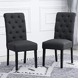 Huisenus Set of 4 Dining Chair Upholstered Fabric Padding Dining Chair Button for Dining Room Restaurant Wedding Reception(Charcoal, Set of 4)