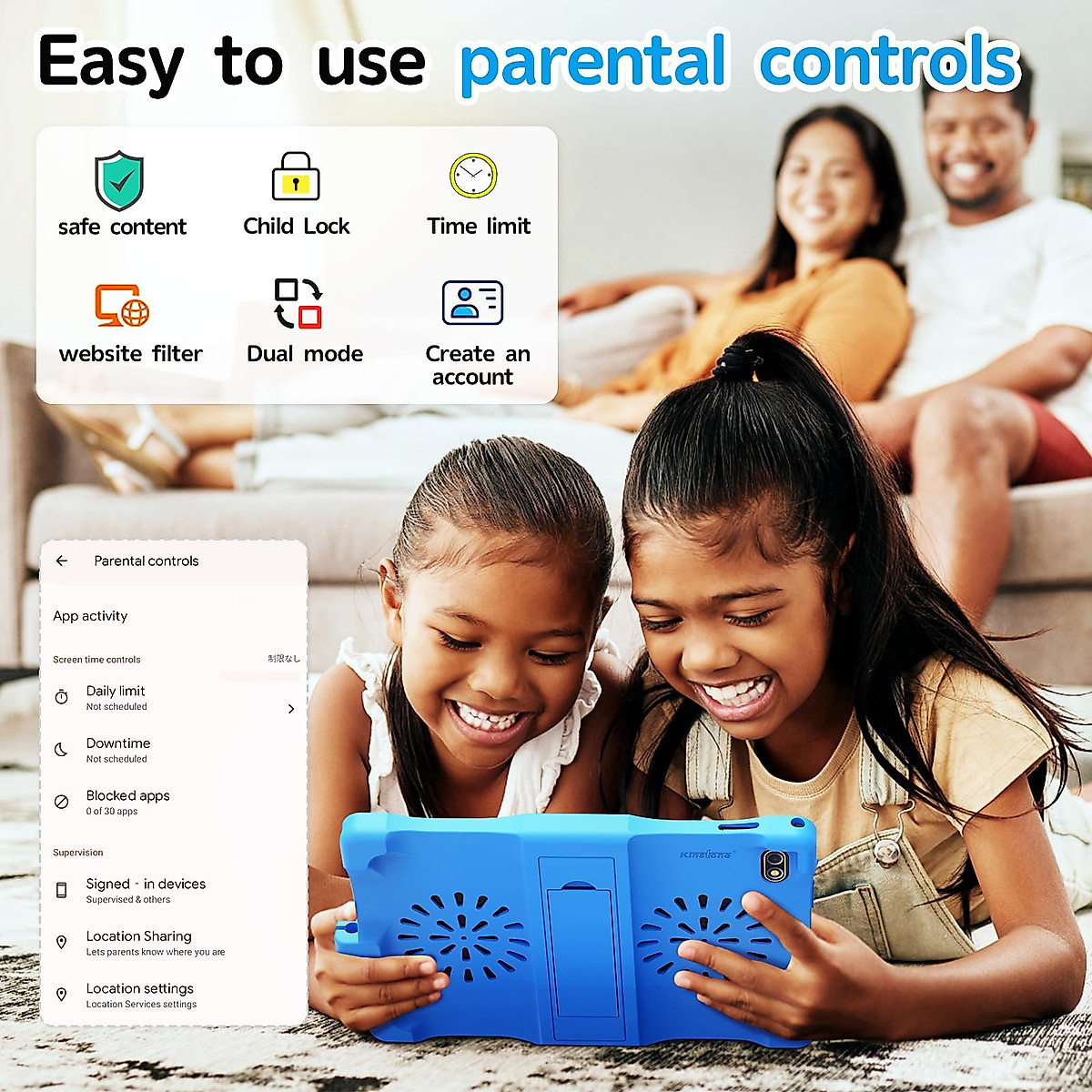 10.1 Inch Kids Tablet with Eye Protection,Android 12 Tablet for Kids,1280x800 HD IPS,3GB+32GB,6000mAh Dual Camera WiFi Bluetooth Tablet,Children Tablet with Shock-Proof Case YouTube Netflix(Blue)