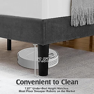 VECELO Twin Size Upholstered Bed Frame with Adjustable Headboard, Velvet Platform Bedframe Mattress Foundation, Strong Wood Slat Support, No Box Spring Needed,Dark Grey