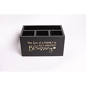 Krazy Case Wooden Kitchen Utensil Holder With 3 Compartments, Trendy Family Quote Utensil Organizer, Countertop Caddy Box, Wooden Utensil Caddy