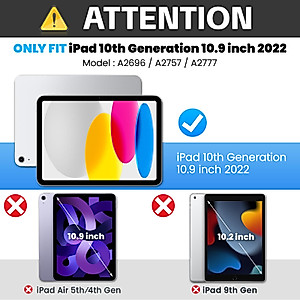 Wgdttve iPad 10th Generation (10.9 inch 2022) Case, Built-in Screen Protector,Shockproof with Pencil Holder 360° Rotating Hand Strap&Stand Shoulder Strap,Case for iPad 10.9 inch Tablet Cover (Black)
