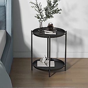 Grand patio Indoor & Outdoor Folding Side Table, Removable 2-Tier End Table with Steel Frame and Removable Tray for Living Room Bedroom Balcony Garden, Black