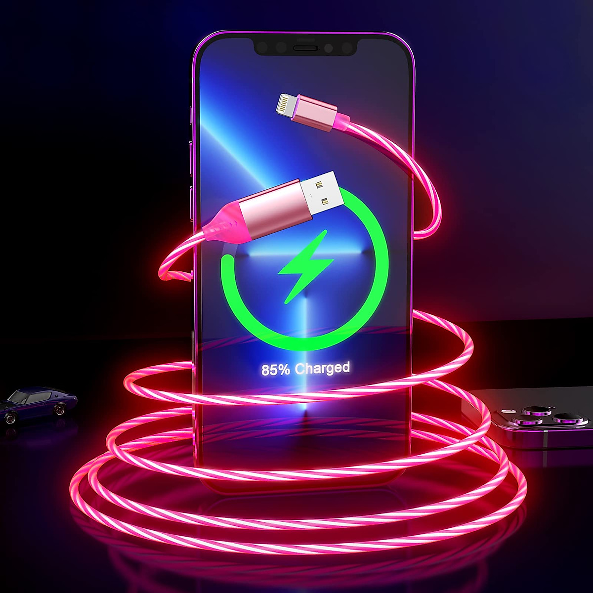 Apple MFi Certified iPhone Charger 6.6ft, LED Light Up Apple Charger Lightning Cable Data Sync Cord LED Light Up Glowing Fast Charging Cable Cord for Apple iPhone 13/12/Pro/11/X/XS/XR/8/7/6/5S/SE/iPad
