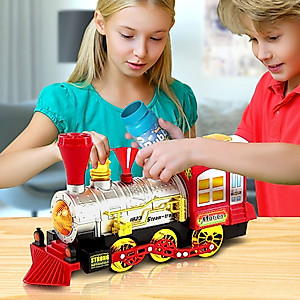 Bubble Blowing Toy Train with Lights & Sounds, Bump and Go Toddler Train Toys for Around The Tree, Kids Bubble Machine, for Boys & Girls Ages 1-6