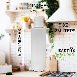 Earth's Essentials 12 Pack Of Refillable Eight Ounce. Squeeze Bottles With One Hand Press Cap Dispenser Tops-Great For Dispensing Lotions, Shampoos and Massage Oils.
