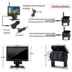 OiLiehu Wireless Backup Camera and Monitor Kit, 7 inch HD LCD Monitor with Antenna, 2 x Wireless Rear View Camera, IP67, Night Version, 12-24 V, Suitable for Buses, SUVs, Trucks, Trailers