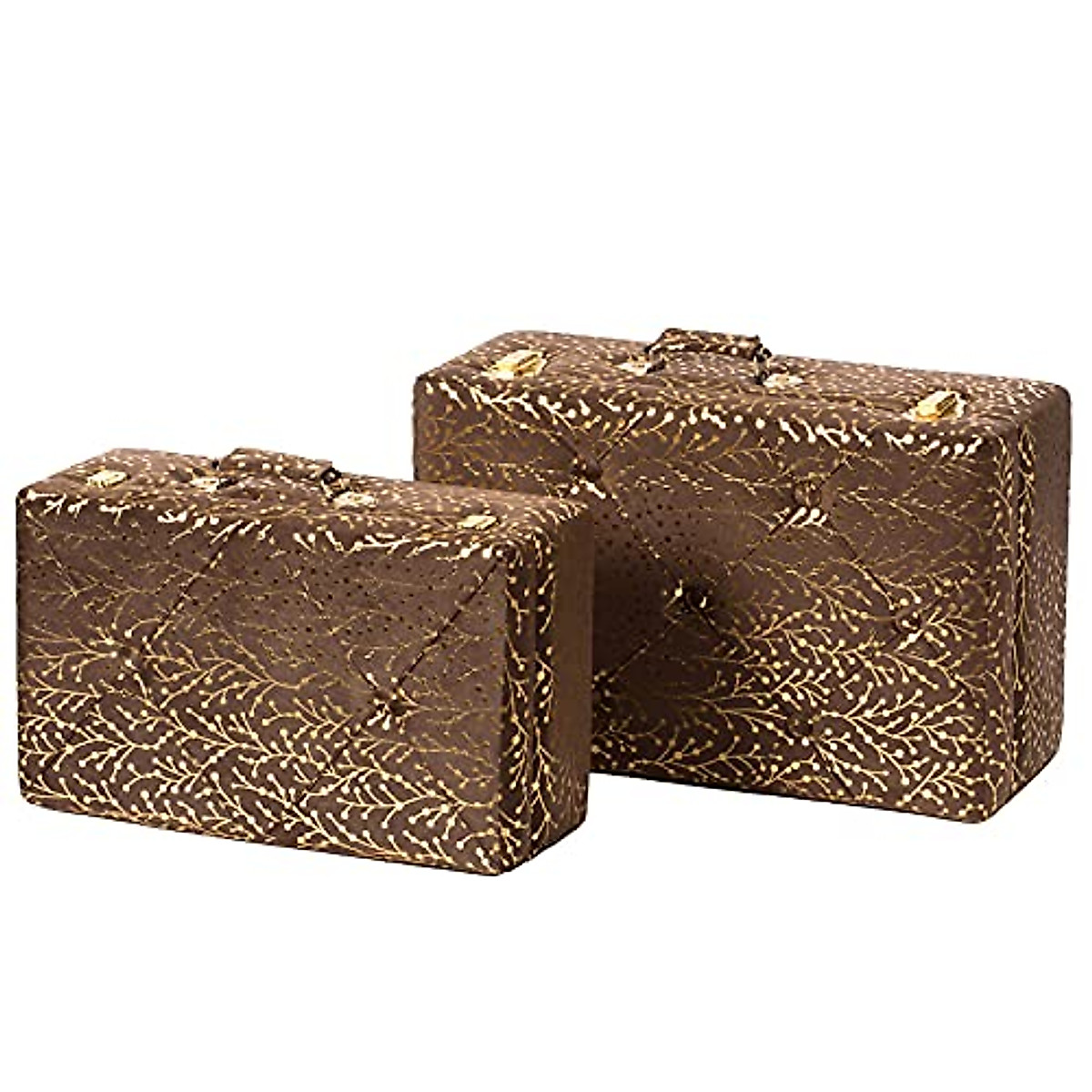 Vintiquewise Decorative Tufted Velvet Suitcase Treasure Chest Set of 2, Brown