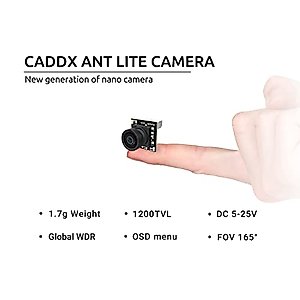 Caddx Ant Lite FPV Camera,1.8mm FPVCycle Edition 1200TVL Global WDR FOV 165° 1/3'' CMOS Sensor Analog Camera for FPV Racing RC Drone,Black 4:3