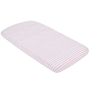 Ely's & Co. Patent Pending Waterproof Bassinet Sheet, No Need for Bassinet Mattress Pad Cover, 2 Pack Mauve Pink Splash & Stripes,for Baby Girl 32" 16"X3"