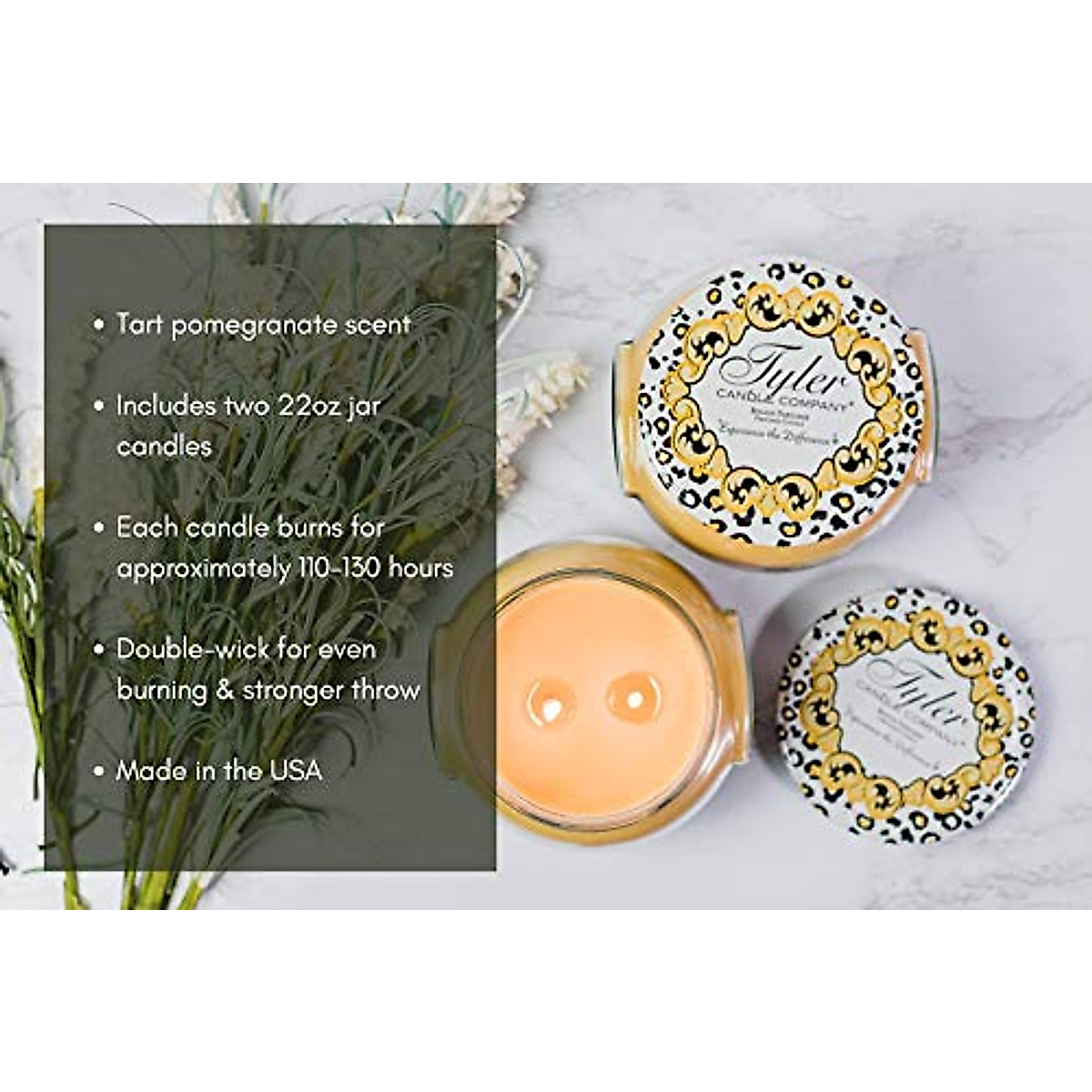 Tyler Candle Fleur de Lis 2-Pack | 22 oz. Glass Jar Scented Candles | Exotic Pomegranate Scents Double-Wick Candles for The Home | Gift Set Made in USA