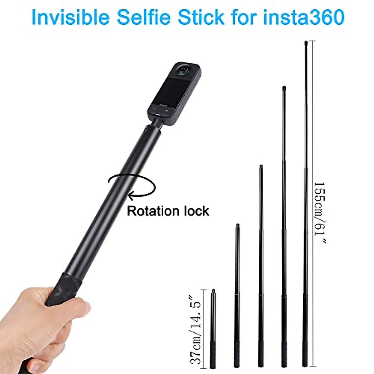 PellKing Motorcycle Bike Handlebar Clamp Mount and 61" Invisible Selfie Stick for Insta360 X4 X3 X2 X ONE RS R GO 3 Camera