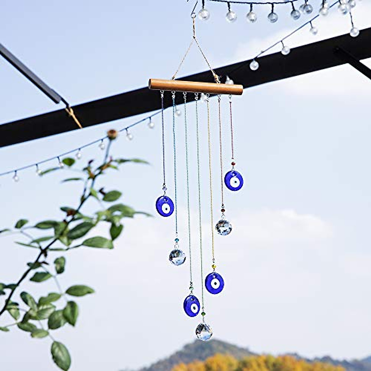 Hanging Crystals Suncatcher Ornament Turkish Blue Evil Eye Decor Crystal Ball Prisms Rainbow Maker Pendant for Window Garden