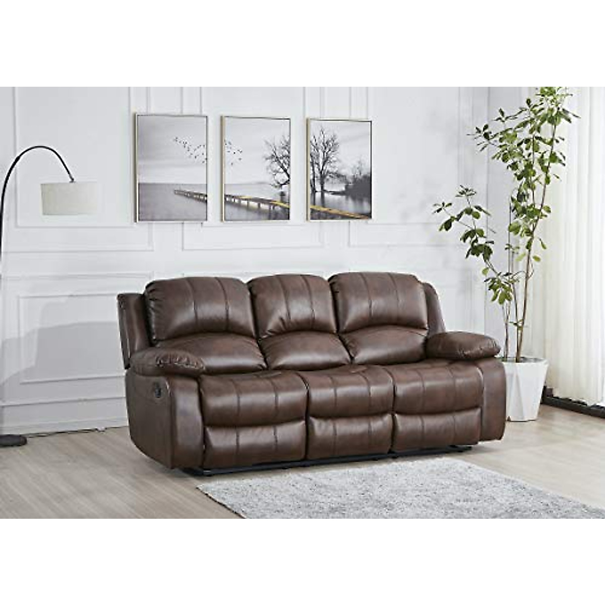 Betsy Furniture 2PC Bonded Leather Recliner Set Living Room Set, Sofa, Loveseat 8018 (Brown, Living Room Set 3+2)