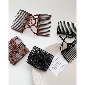 MAORULU 4 Pieces Magic Hair Combs for Women Accessories, Adjustable Elastic Hair Comb Clips for Thick Curly Thin Hair (Coffee and Black)