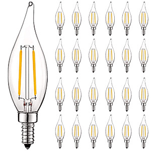 LUXRITE 4W Vintage Candelabra LED Bulbs Dimmable, 400 Lumens, 3000K Soft White, LED Chandelier Light Bulbs 40W Equivalent, Flame Clear Glass, Filament LED Candle Bulb, UL Listed, E12 Base (24 Pack)