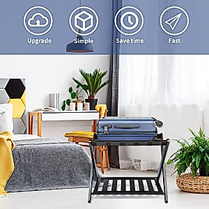 Assembled Luggage Rack with Shelf, Installed Enhance Strong Version Folding Hard Bamboo Wood Luggage Holder Suitcase Rack for Guest Room, Bedroom, Hotel