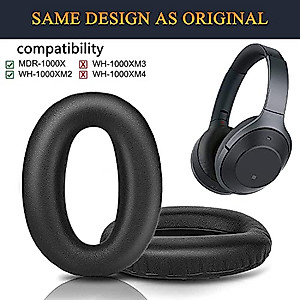 SOULWIT Replacement Earpads Cushions for Sony WH-1000XM2 (WH1000XM2) & MDR-1000X (MDR1000X) Headphones, Ear Pads with Noise Isolation Memory Foam, Added Thickness (Black)