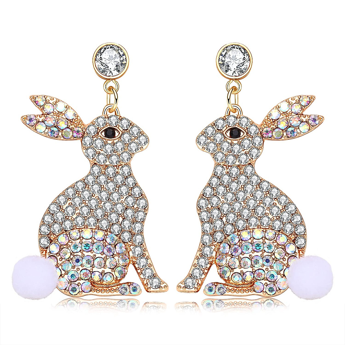 NVENF Easter Earrings Rhinestone Rabbit Bunny Dangle Earrings for Women Statement Spring Themed Drop Earrings Holiday Jewelry Gifts (Silver)