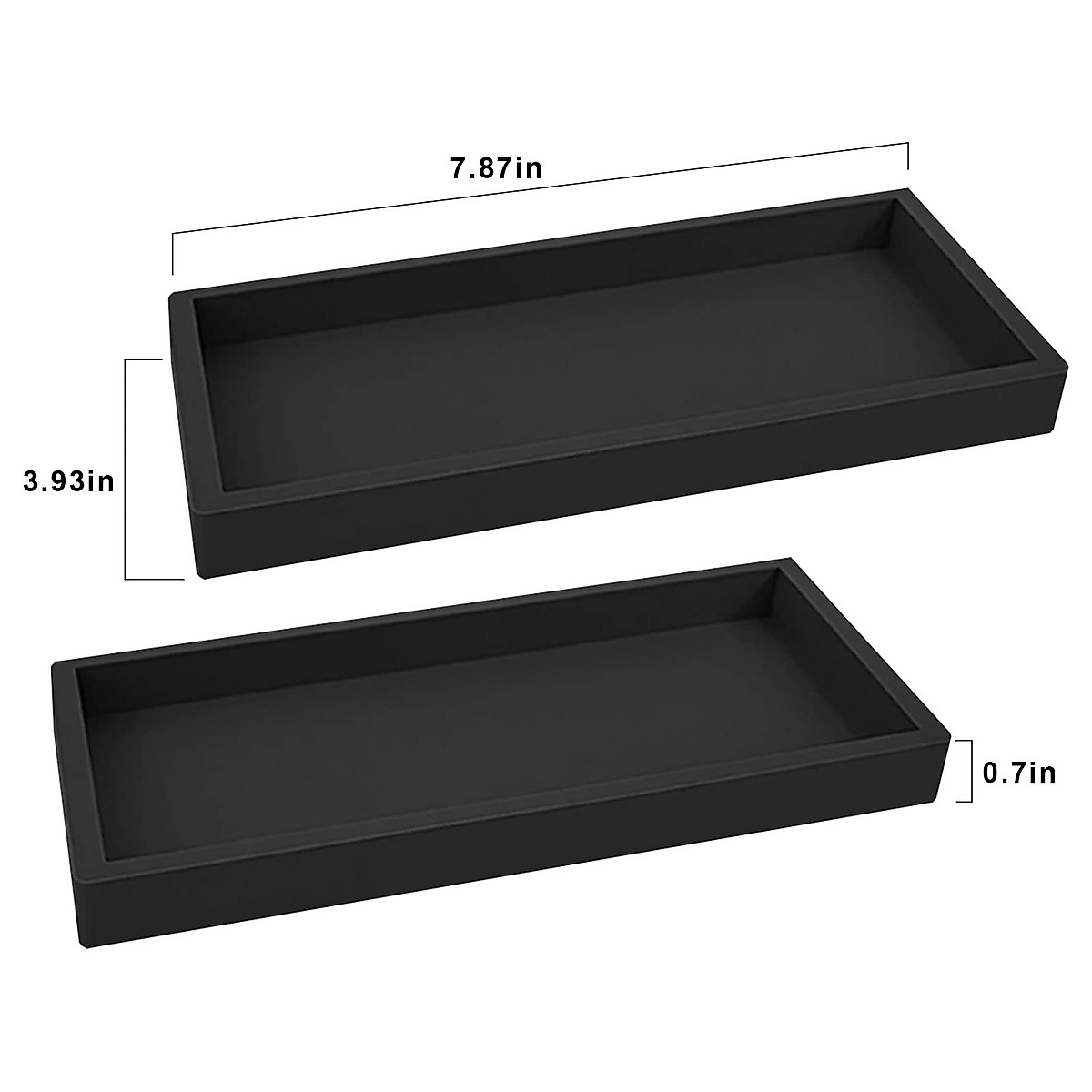 2pcs Countertop and Vanity Tray, 7.8 x 3.9 inch Bathroom Tray, Silicone Soap Dish Sponge Holder, Kitchen Sink Organizer, Dresser Countertop Decor Rectangle Organizer for Toilet, Shower