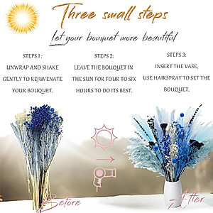 Mifgra Pampas Grass Bouquet , Dried Flower Bouquet,Blue Dried Flowers, Blue Pampas Grass Decor, Blue Flowers Boho Decor Bouquet for Blue Bathroom Decor Home Decor