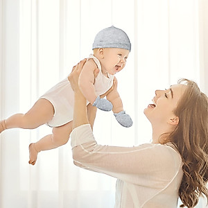 ONESING Baby Hats and Mittens Set Unisex Caps Beanie Mittens 0-6 Months Infant Hats Newborn Hats for Boys Girls, Grey, White