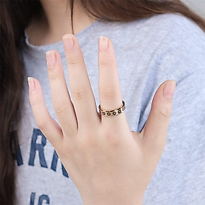 PAURO Women's & Men's Stainless Steel Anxiety Flowers Pattern Rotatable Wedding Band Ring Rose Gold Size 9