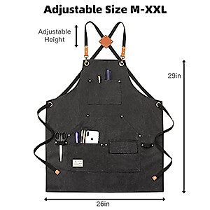 Mignongirl Chef Aprons for Men with Multi Pockets,Heavy Duty Canvas Cross Back Apron for BBQ/Kitchen/Cooking/Chef/Tool/Work,Adjustable Size M-XXL,Black