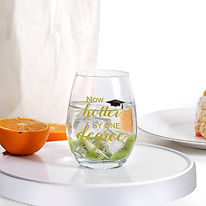 Jogskeor Now Hotter By One Degree Stemless Wine Glass 15oz, Graduation Gifts for College Graduates, High School Graduates, Grad Gifts for Sisters, Friends, Classmates