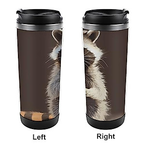 RTFGHJS 13oz Vacuum Insulated Stainless Steel Tumbler with Leakproof Lid Cute Raccoon 304 Stainless Steel Travel Mug Wide Mouth Coffee Cup for Hot & Cold Drinks (380ml)