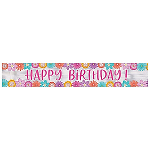 Pretty Petals Happy Birthday Multicolor Foil Banner - 12' (Pack Of 1) - Elegant & Vibrant Party Decoration