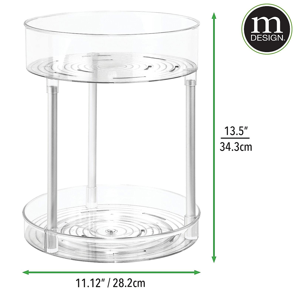 mDesign Spinning Metal and Plastic Makeup Organizer Rotating Lazy Susan 2-Level Turntable Storage Bin - Carousel Organizer for Bathroom Vanity Countertops, Cabinets - Clear/Silver