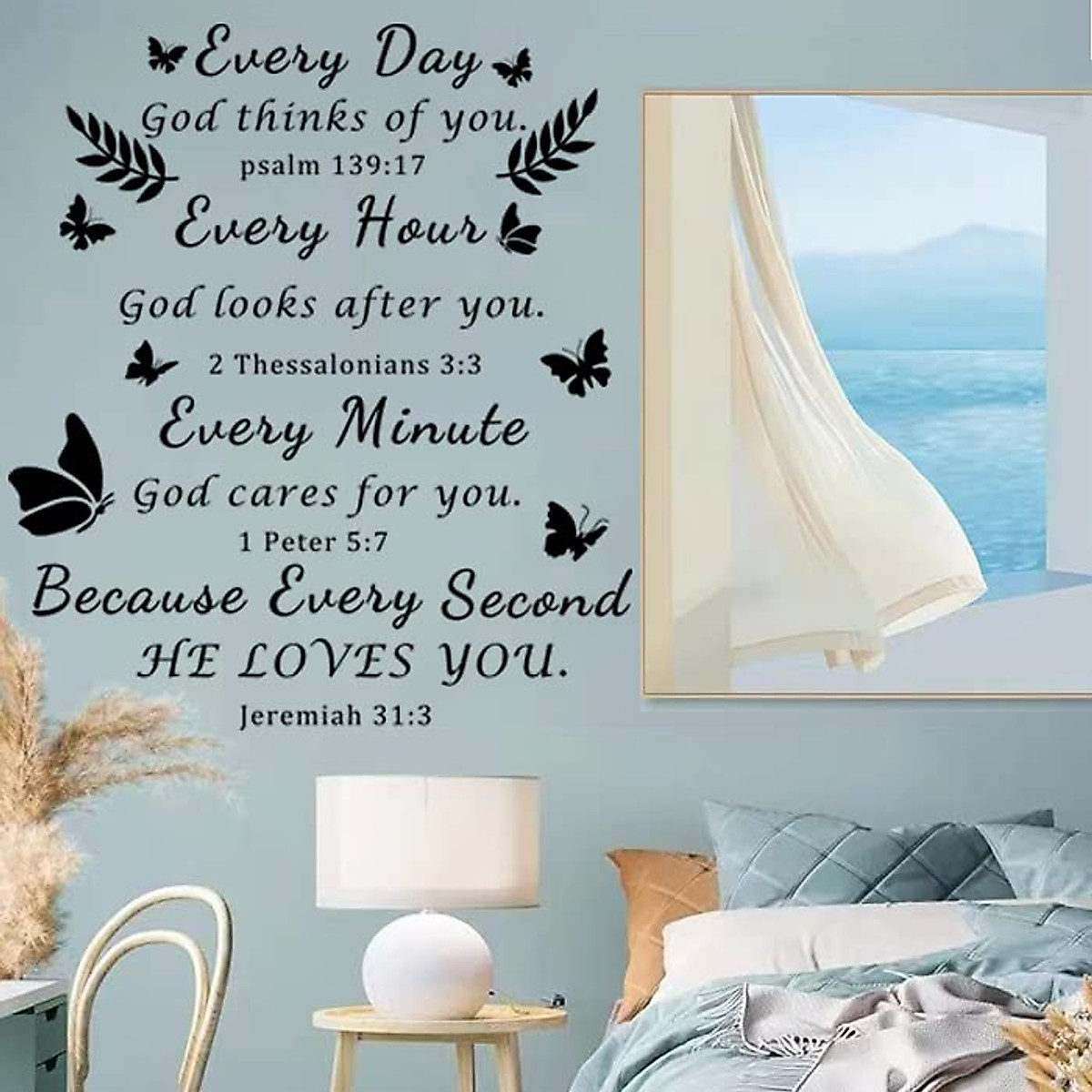 Bible Verse Wall Stickers Inspirational Wall Decal Vinyl Quote Bible Sticker Christian Praise God Religious Peel and Stick Wall Decals for Living Room Bedroom Office Home Décor Wall Decoration.