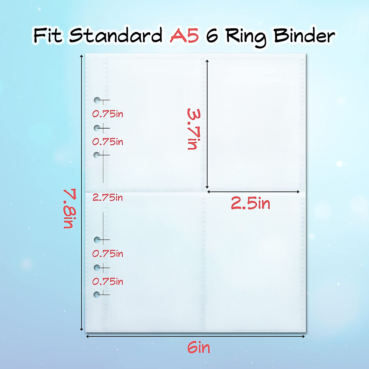 200 Pockets Double-Sided Page Protector 4 Pockets Top Loading Trading Card Sleeves Fit 6 Ring Binder Holds 2.5"x3.7" Standard Size Cards Kpop Photocard Game Sport Card Gifts for Collectors Lovers