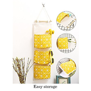 3Pcs Wall Hanging Storage Bag, Creatiee Waterproof Over The Door Closet Organizer Linen Farbric Hanging Pocket Organizer with 3 Remote-Sized Width Pockets for Bedroom