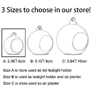 Nuptio 24 Pcs Hanging Glass Tealight Holder Globe 2.36" Diameter, Tea Light Candle Holders Wedding Christmas Halloween Home DIY Gifts, Garden Hanging Ornaments Outdoor Candle Holders