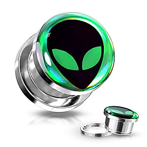 Pierced Owl 316L Stainless Steel Alien Hologram Screw Fit Plugs, Sold as a Pair (10mm (00GA))