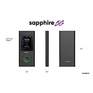 TravelWifi Sapphire 5G Mobile Hotspot, Portable WiFi Hotspot for Travel, CloudSIM Technology, Large Touch Screen, Network Congestion Monitoring, Preloaded 5GB Free Global Data, Optional Sim Card Slot