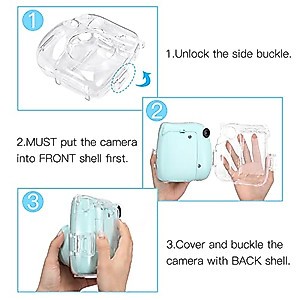 Fintie Protective Clear Case for Fujifilm Instax Mini 7+ Instant Film Camera - Crystal Hard Shell Cover with Removable Rainbow Shoulder Strap