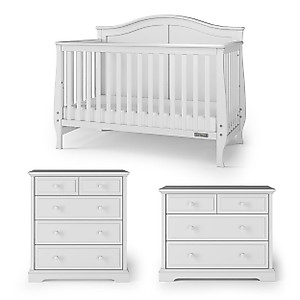 Child Craft Camden Crib, Dresser and Chest Nursery Set, 3-Piece, Includes 4-in-1 Convertible Crib, Dresser and Chest, Grows with Your Baby (Matte White)