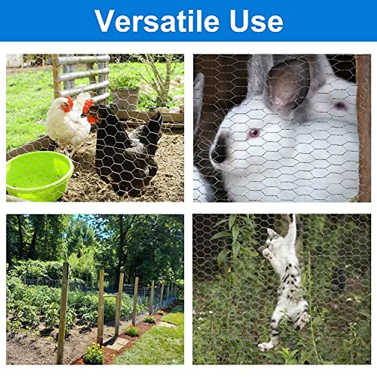 UWIOFF Chicken Wire - 16.9'' x 315'' Chicken Wire Fencing, Galvanized Hexagonal Poultry Netting, 0.6 Inch Wire Mesh Garden Fence Animal Barrier Metal Floral Chicken Wire for Crafts Garden Rabbit