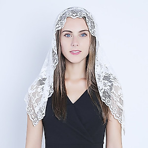 Lace Mantilla Catholic Veil Church Veil Chapel Veil Head Covering Latin Mass (White)