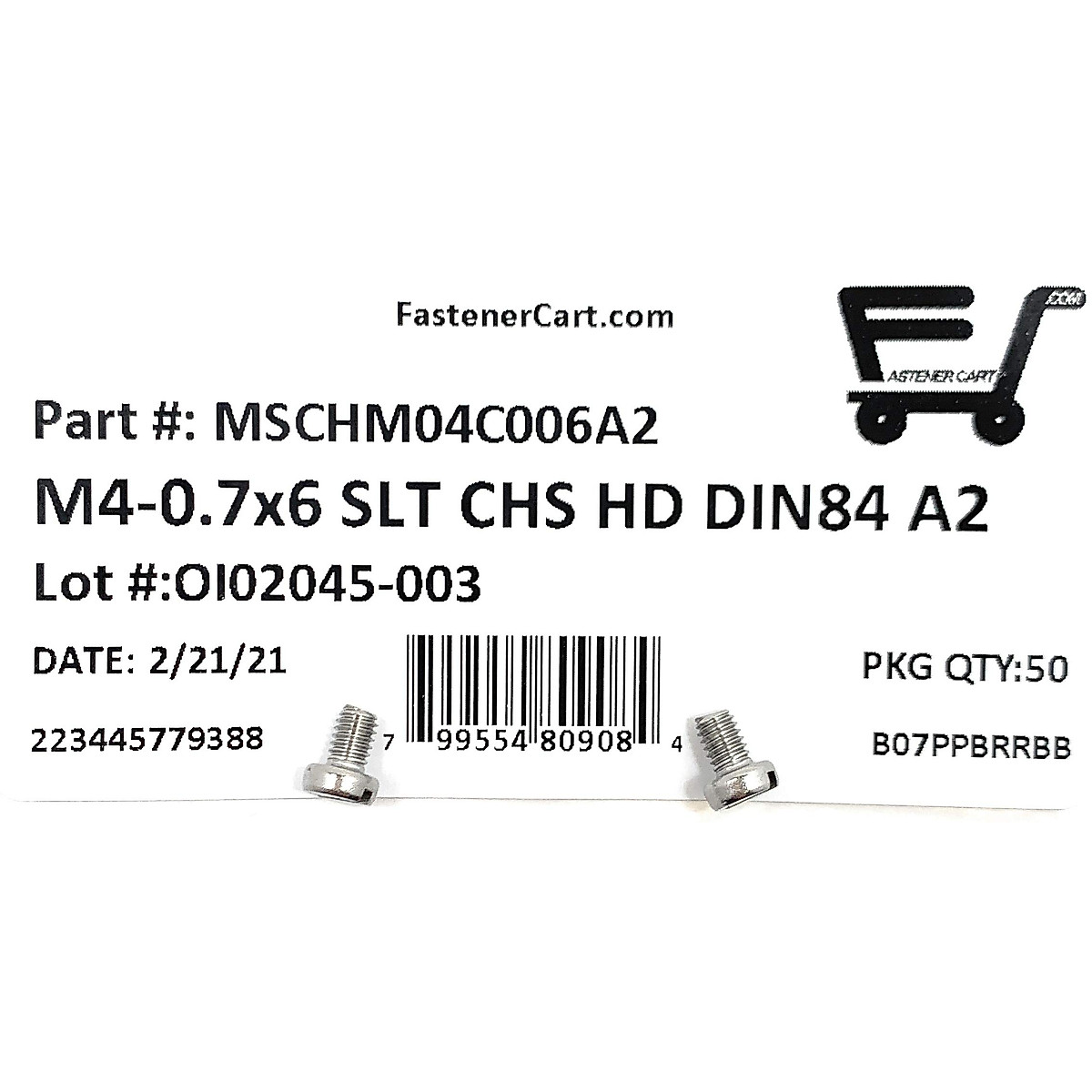 M4-.70 x 6 Stainless Steel Slotted Cheese Head Machine Screw DIN84 A2 M4x6 (50 Pieces)